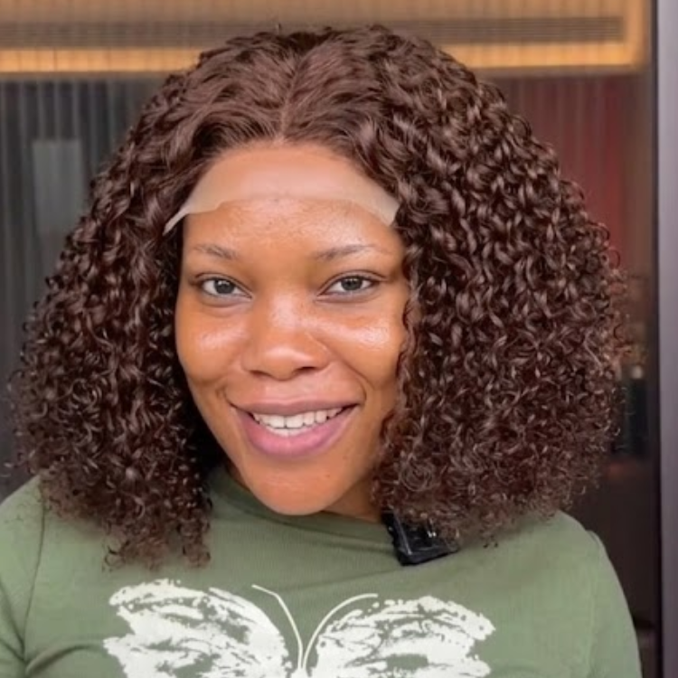 Chocolate Brown Water Wave Lace Front Wig - Short Deep Curly Human Hai