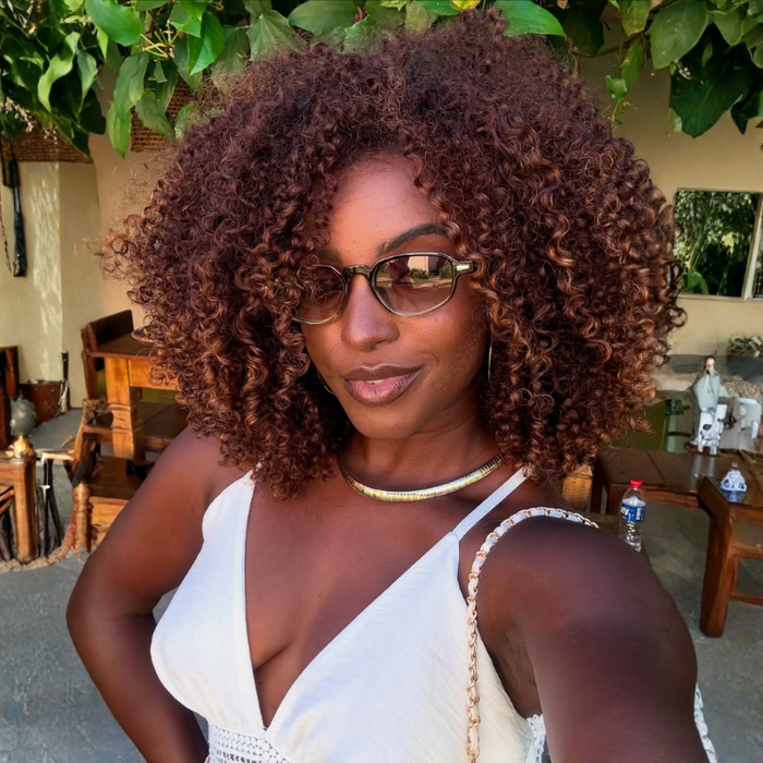 Honey Brown Highlight Kinky Curly Human Hair Wig Mixed Color Afro Curl