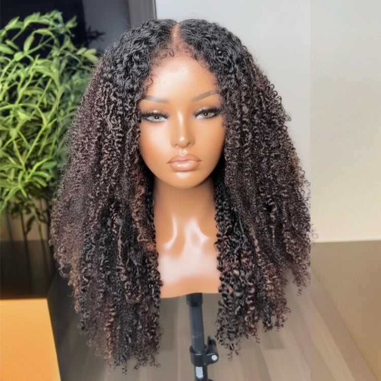 Glueless Small Kinky Curly Human Hair Wig Highlight Color Pre-Plucked